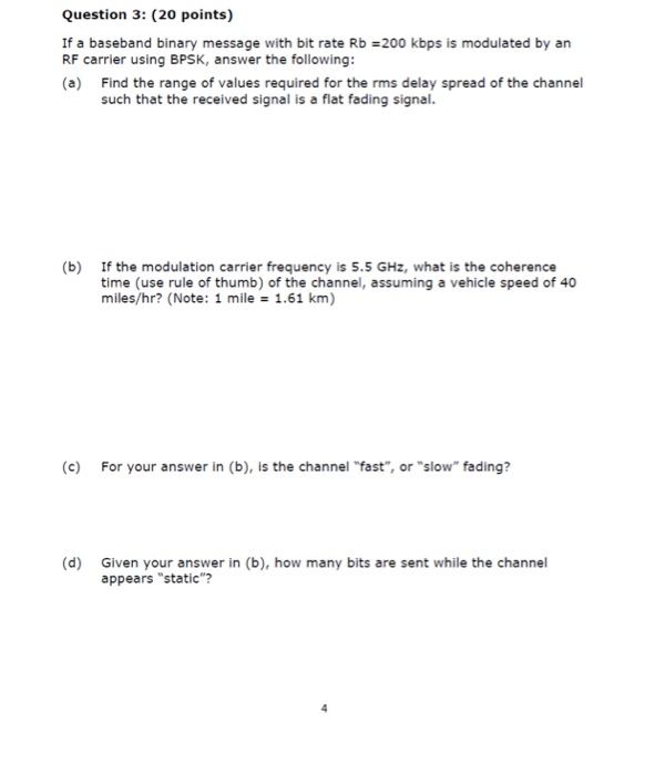 Solved Question 3: (20 points) If a baseband binary message | Chegg.com