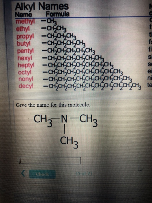 Solved Alkyl Names Name Formula methyl cha ethyl -CH CH3 | Chegg.com