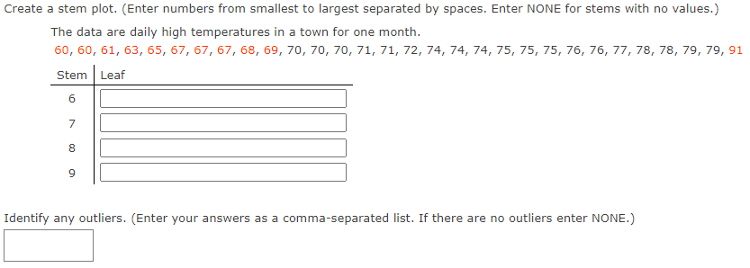 Solved Create a stem plot. (Enter numbers from smallest to | Chegg.com