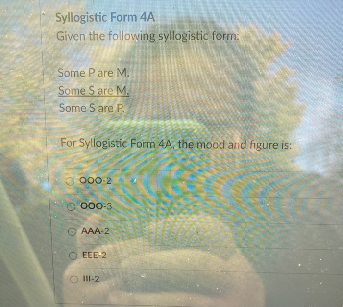 Solved Syllogistic Form 4A Given the following syllogistic | Chegg.com