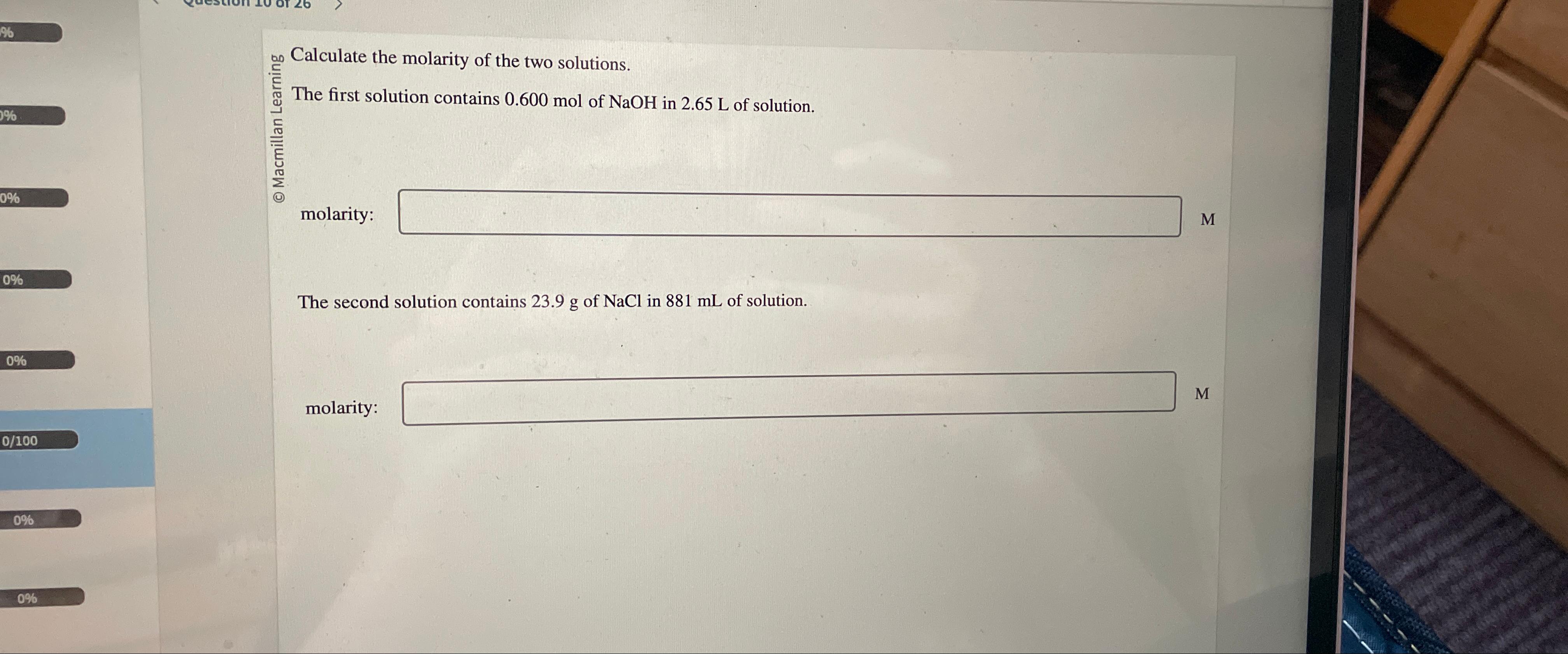 Solved ac Calculate the molarity of the two solutions.The | Chegg.com
