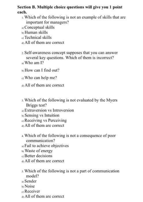 Solved Section B. Multiple choice questions will give you 1 | Chegg.com Solved Section B. Multiple choice questions will give you 1 | Chegg.com