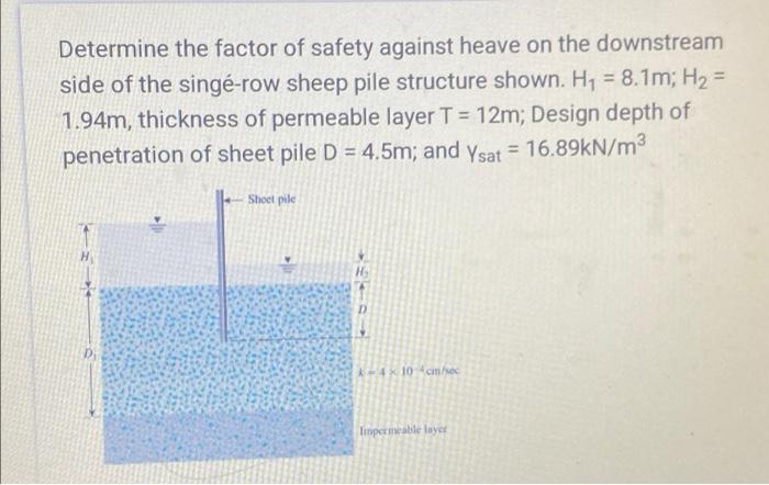 Solved Determine the factor of safety against heave on the | Chegg.com