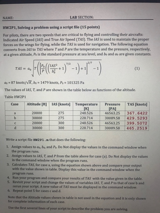 Solved NAME: LAB SECTION: HW2P1, Solving a problem using a | Chegg.com