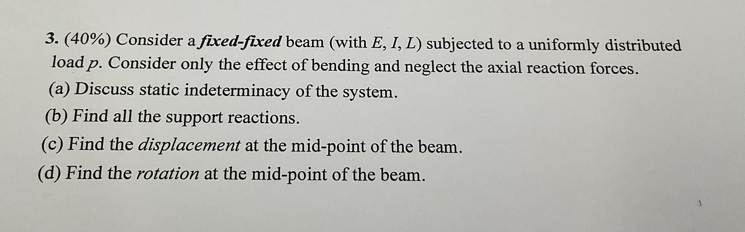 3. (40\%) ﻿Consider a fixed-fixed beam (with \( ﻿E, | Chegg.com
