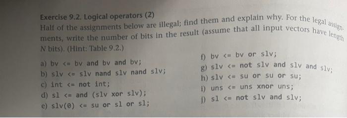 Solved Exercise 9.2. Logical operators (2) Half of the | Chegg.com