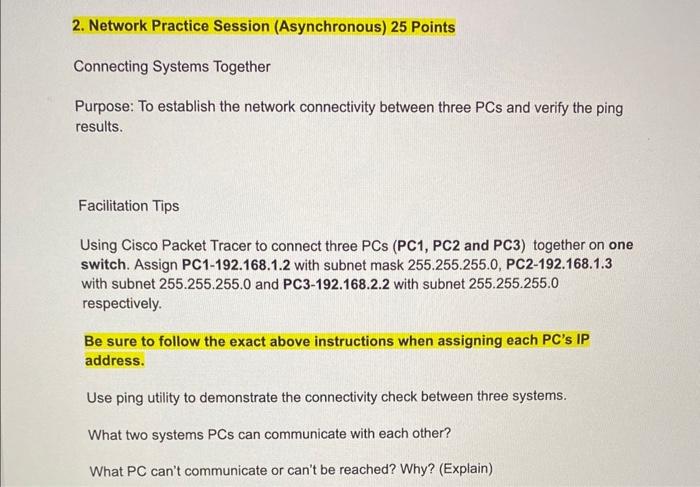 Solved 2. Network Practice Session (Asynchronous) 25 Points | Chegg.com
