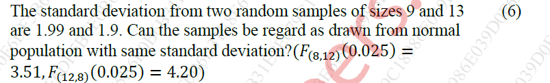 Solved The standard deviation from two random samples of | Chegg.com