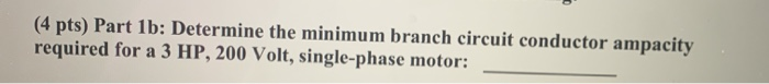 Solved (4 pts) Part 1b: Determine the minimum branch circuit | Chegg.com