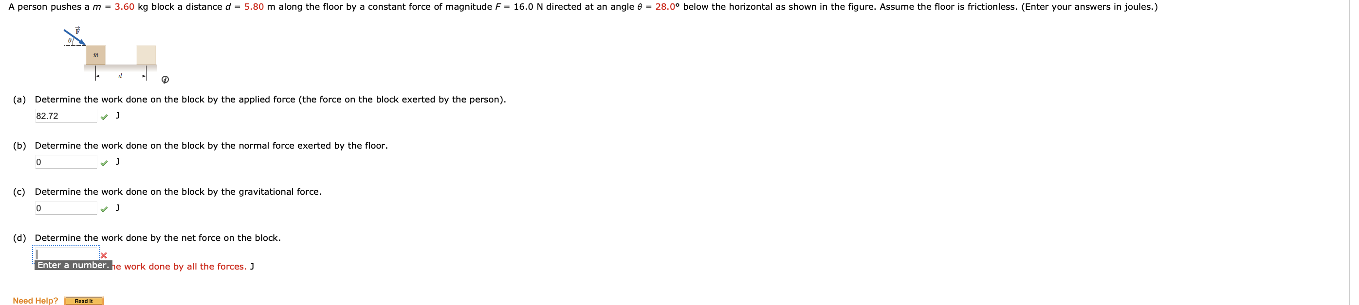 Solved (a) ﻿Determine the work done on the block by the | Chegg.com