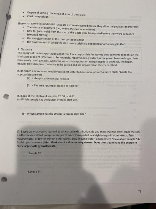 Solved Degree of sorting (the range of sizes of the clasts) | Chegg.com