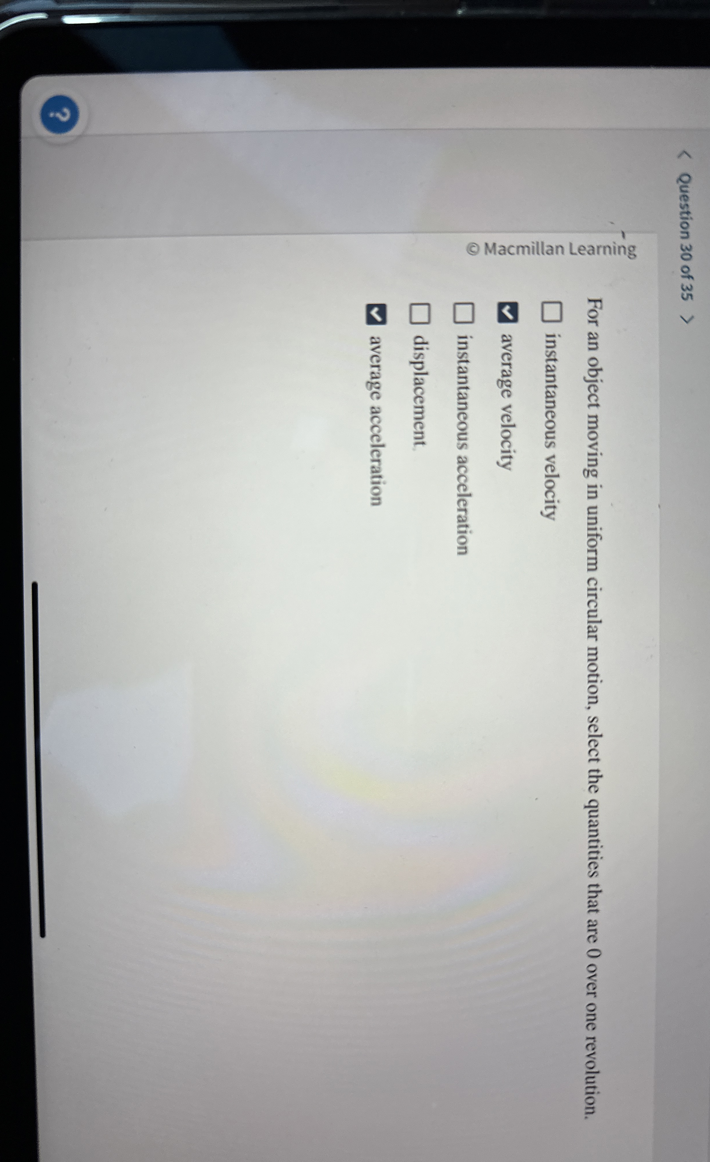 Solved Question 30 ﻿of 35>For an object moving in uniform | Chegg.com