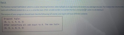 Solved Part A The function named "oddToZero", which is a | Chegg.com