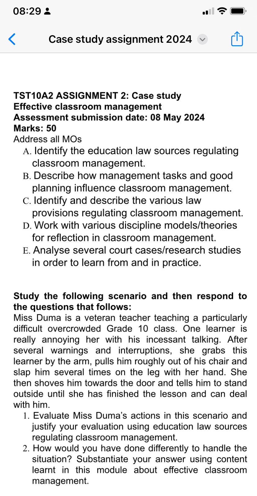 Solved 08:29Case study assignment 2024TST10A2 ﻿ASSIGNMENT 2: | Chegg.com