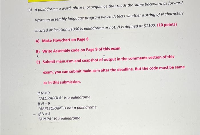Solved B) A palindrome a word, phrase, or sequence that | Chegg.com