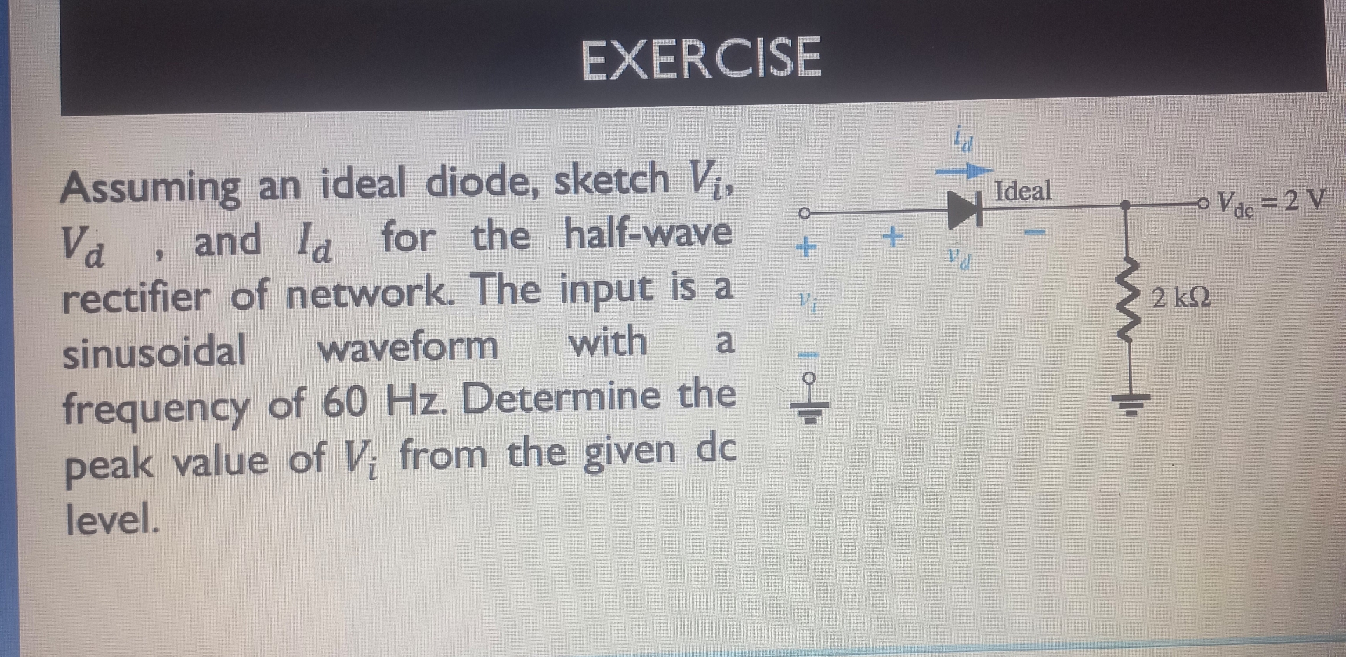 Solved EXERCISEAssuming an ideal diode, sketch Vi, Vd, ﻿and | Chegg.com