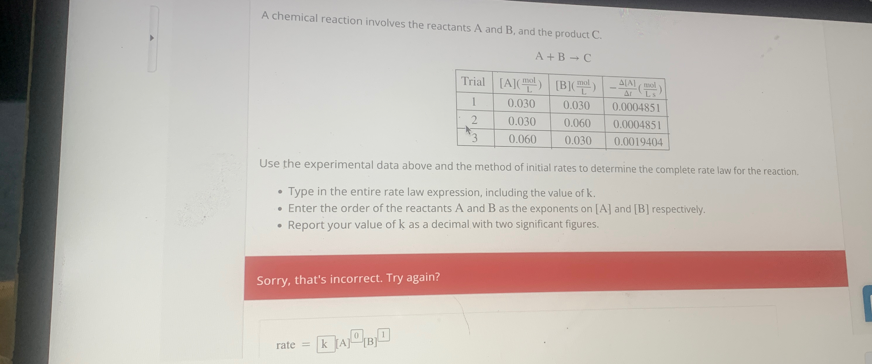 Solved A chemical reaction involves the reactants A and B, | Chegg.com