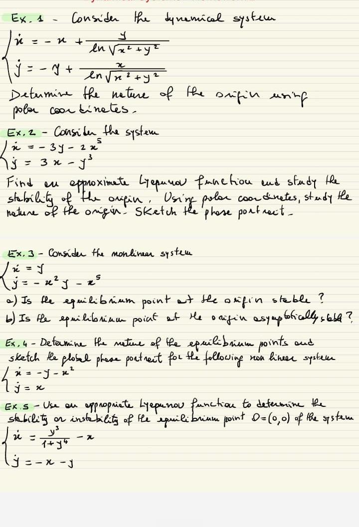 Solved Ex. 1 x = - Consider the dynamical system. y + en √x² | Chegg.com