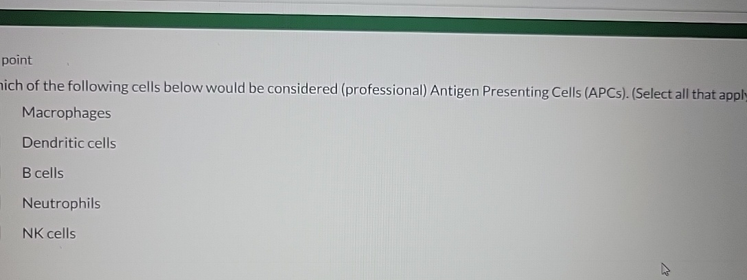 Solved pointhich of the following cells below would be | Chegg.com