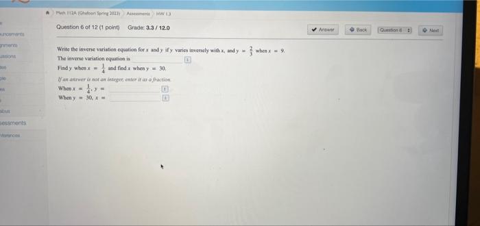 Solved Write the invene variation equation for x asd y if y | Chegg.com