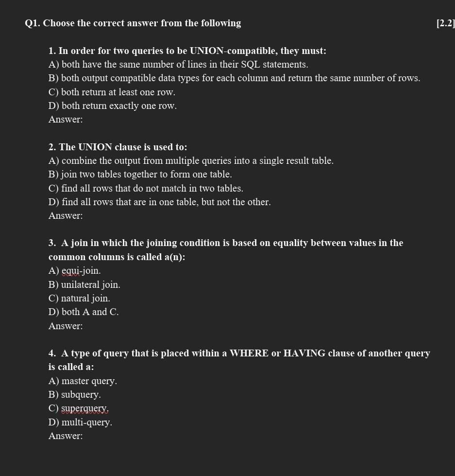 Solved Q1. Choose the correct answer from the | Chegg.com Solved Q1. Choose the correct answer from the | Chegg.com