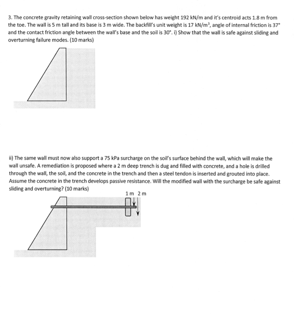 Solved The concrete gravity retaining wall cross-section | Chegg.com