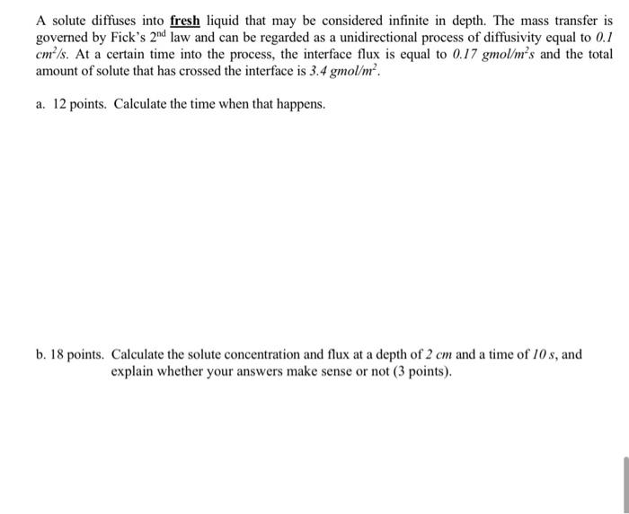 A solute diffuses into fresh liquid that may be | Chegg.com