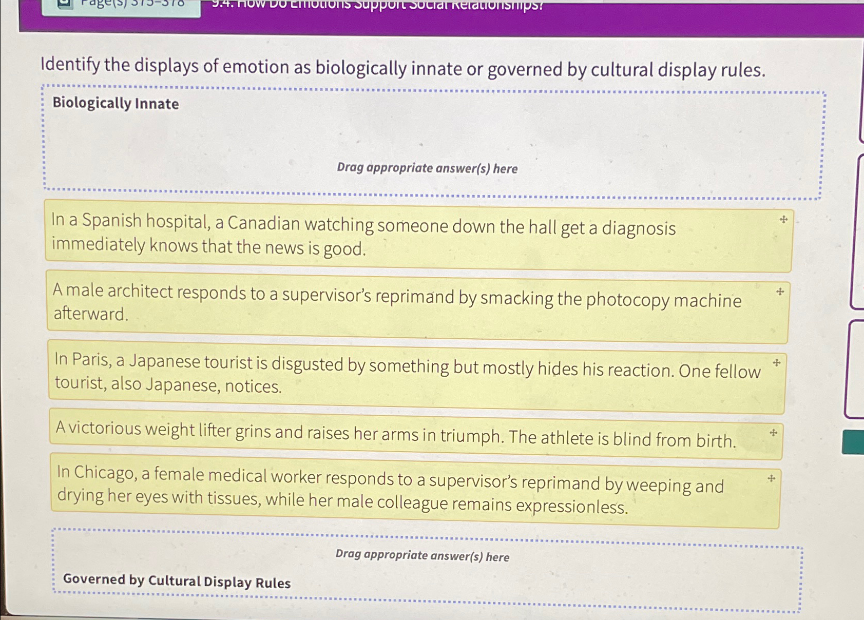 Solved Identify the displays of emotion as biologically | Chegg.com
