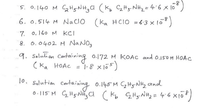 Solved Practice Problems: (pH calculations) Calculate pH of | Chegg.com