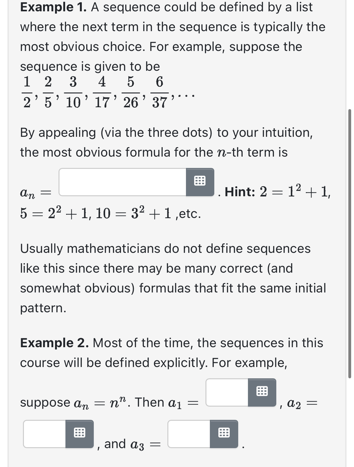 Solved Example 1. ﻿A sequence could be defined by a list | Chegg.com