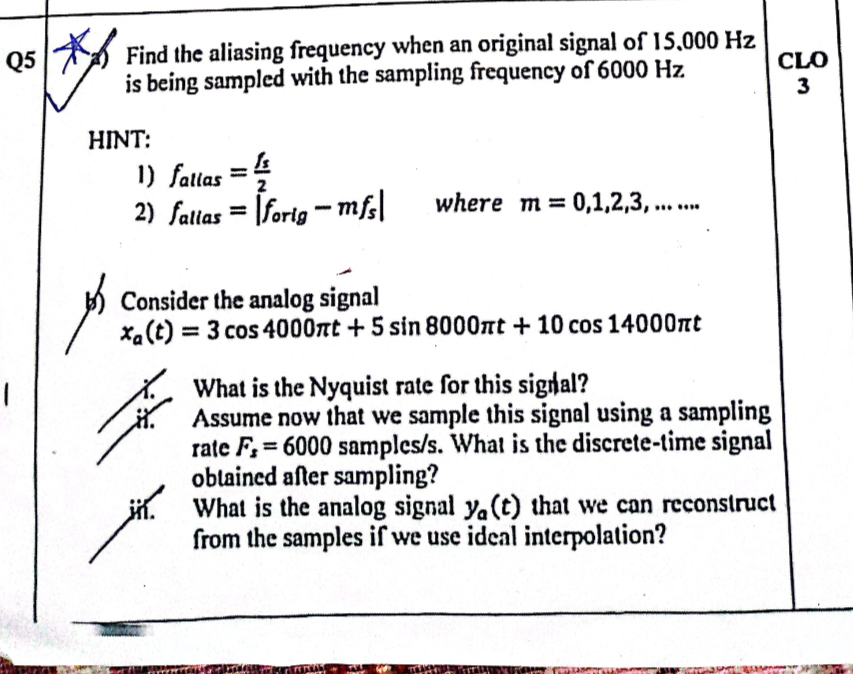 Solved Find the aliasing frequency when an original signal | Chegg.com