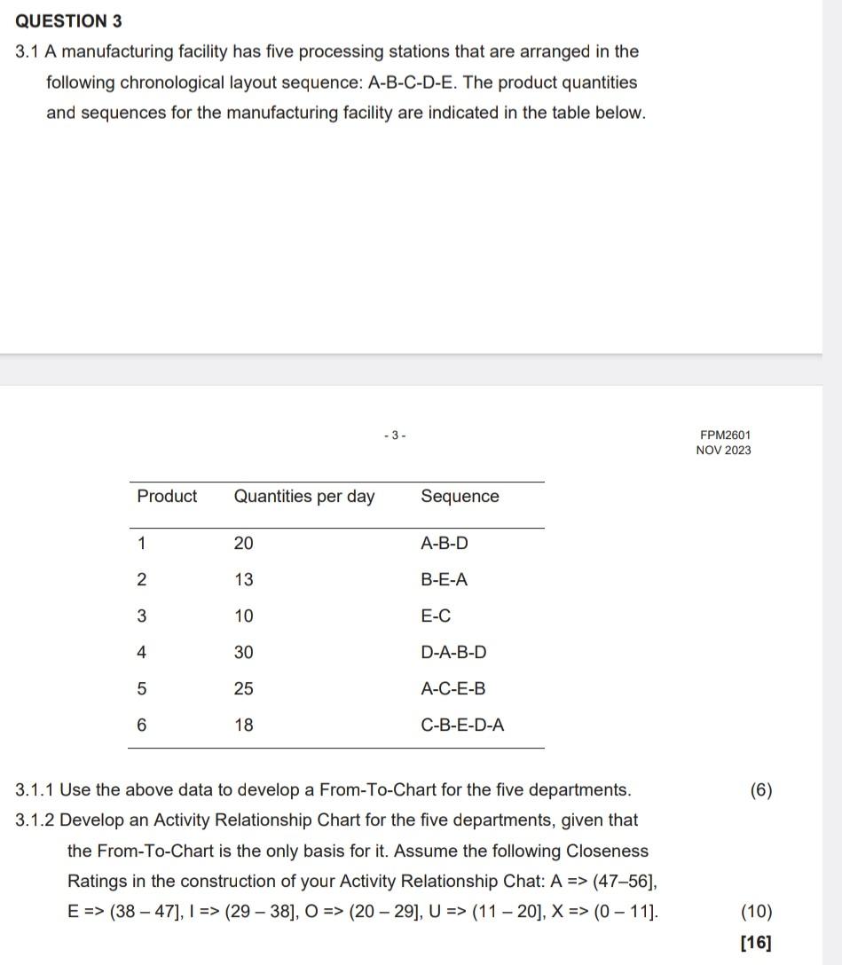 Solved QUESTION 3 3.1 A manufacturing facility has five | Chegg.com
