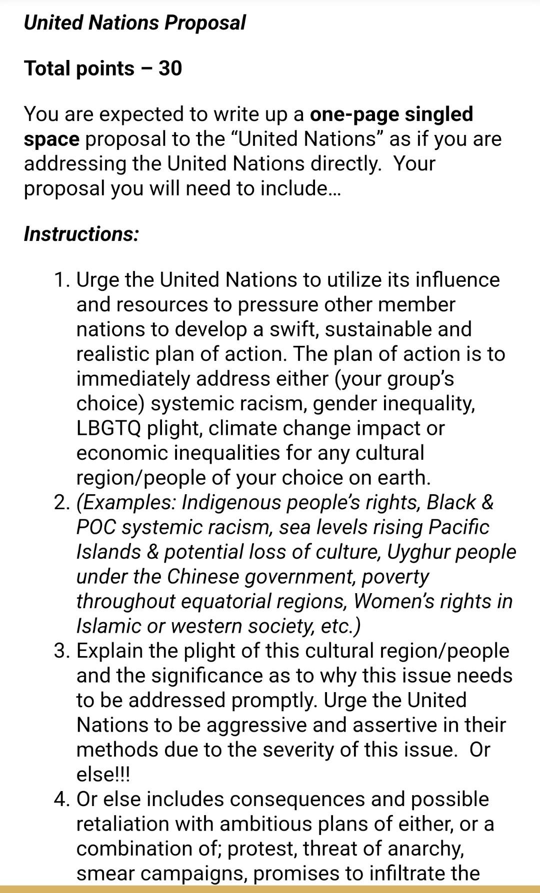 United Nations Proposal Total points - 30 You are | Chegg.com
