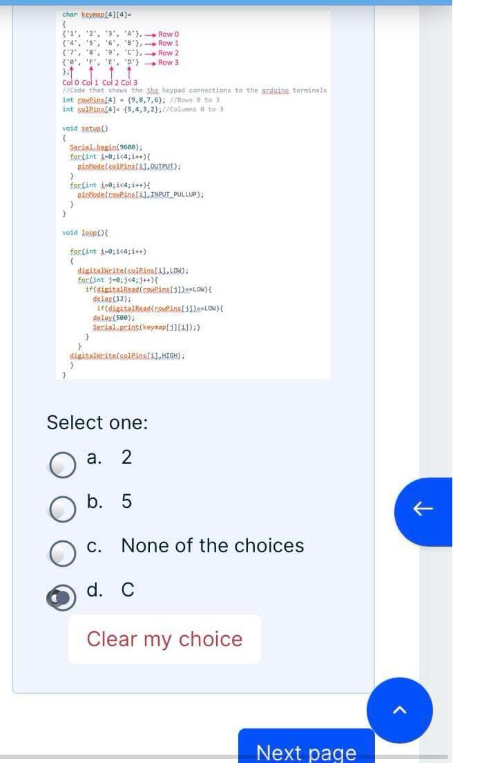Solved char kespop [4][4]={'1',?+2?',?'3',?'A'},→ ﻿Row | Chegg.com