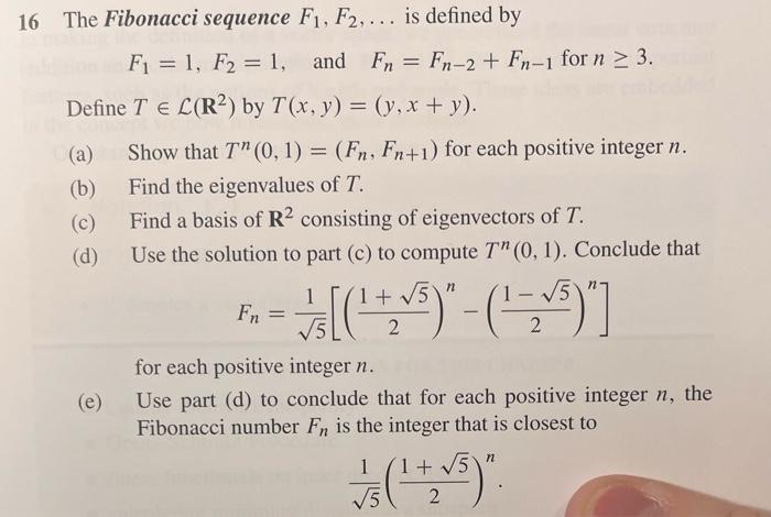 Solved The Fibonacci sequence F1,F2,… is defined by | Chegg.com
