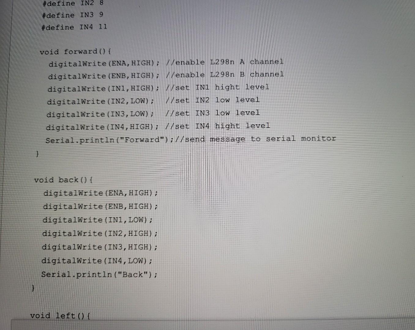 Solved //www. elegoo. com \#define IN3 9 \#define IN4 11 | Chegg.com