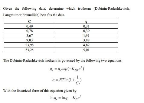 Solved Given the following data, determine which isotherm | Chegg.com