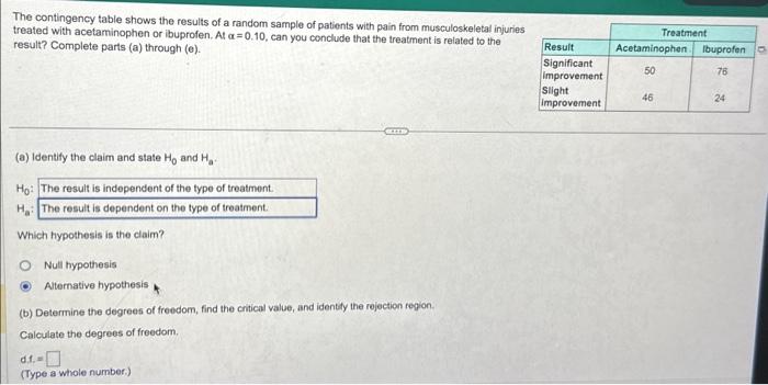 Solved The contingency table shows the results of a random | Chegg.com