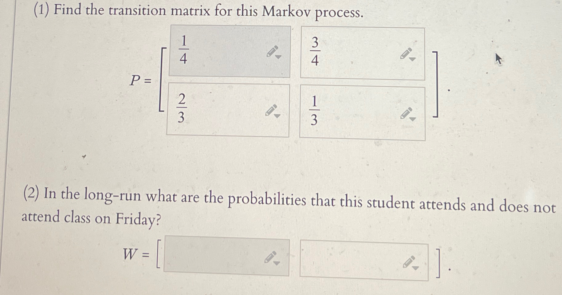 Solved (1) ﻿Find the transition matrix for this Markov | Chegg.com