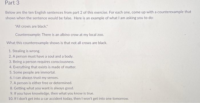 Part 3 Below are the ten English sentences from part | Chegg.com