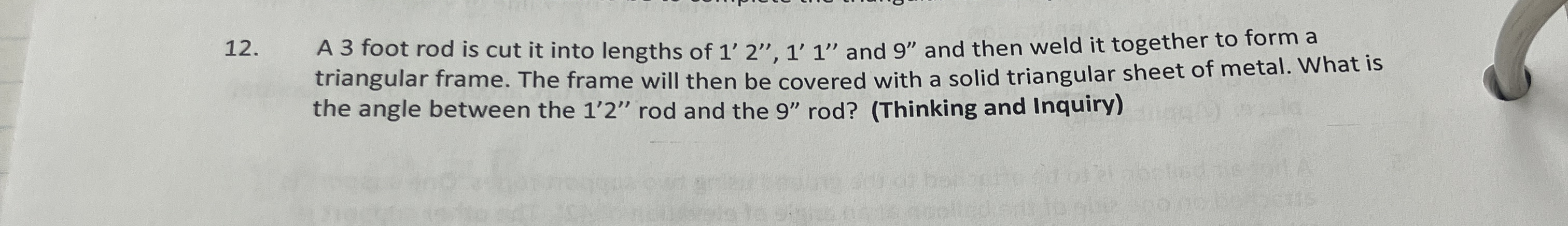 Solved A 3 ﻿foot rod is cut it into lengths of 1'2'',1'1'' | Chegg.com