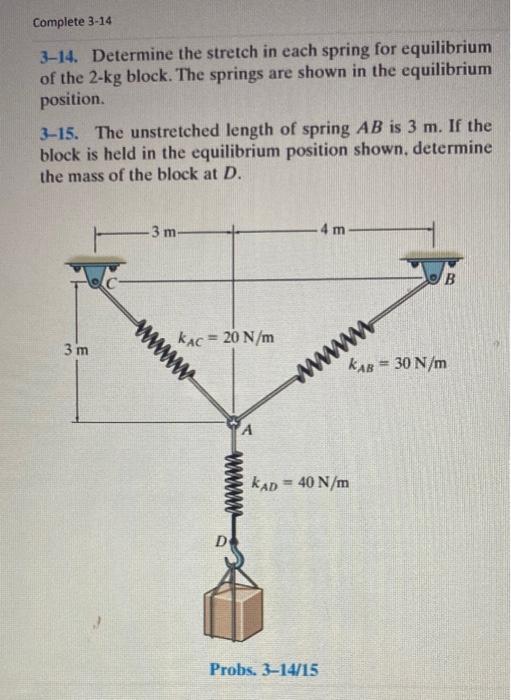 Solved 3-14. Determine the stretch in each spring for | Chegg.com