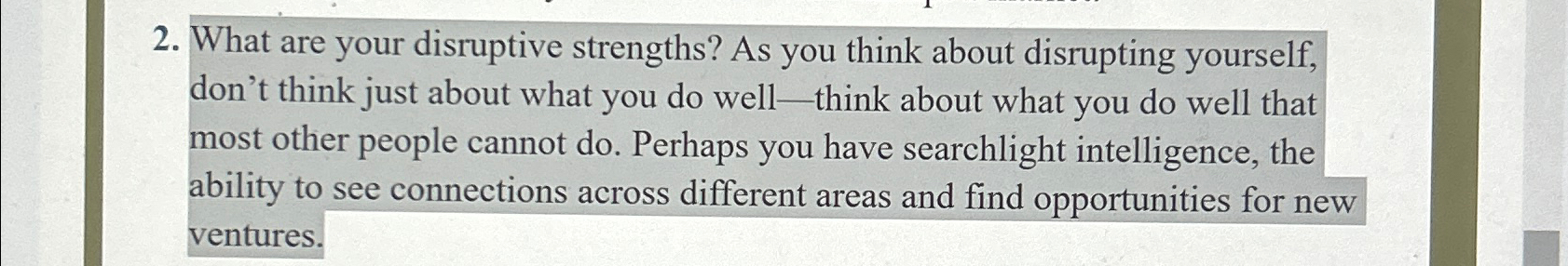 Solved What are your disruptive strengths? As you think | Chegg.com