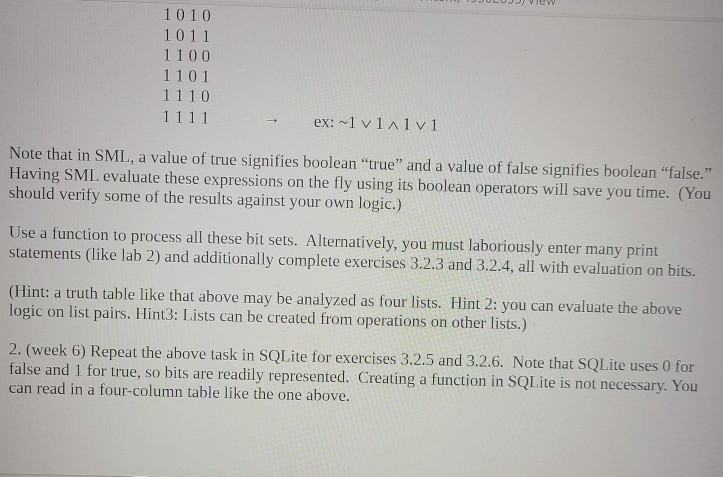 1. (week 6) Write SML code to evaluate the logical | Chegg.com