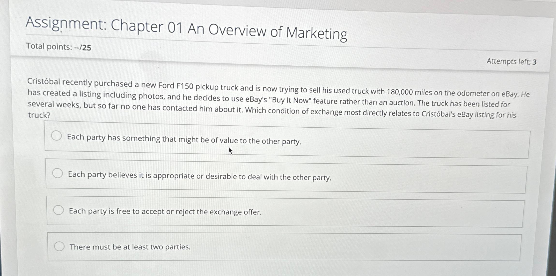 Solved Assignment: Chapter 01 ﻿An Overview of MarketingTotal | Chegg.com