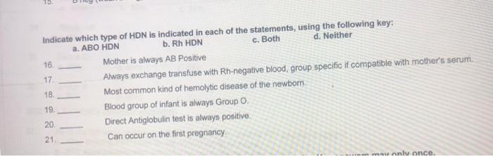 Solved 73 Indicate which type of HDN is indicated in each of | Chegg.com