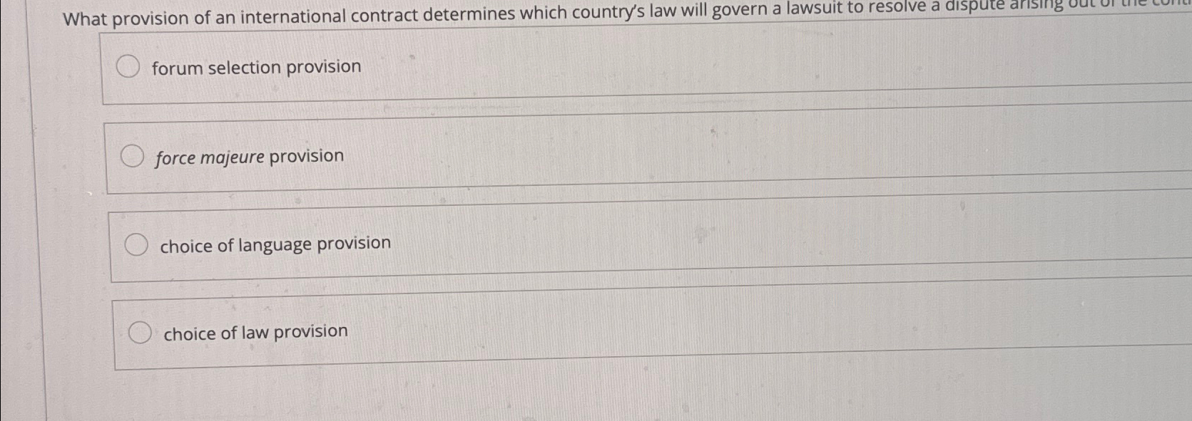 Solved What provision of an international contract | Chegg.com