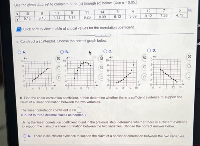Solved Use the given data set to complete parts (a) through | Chegg.com