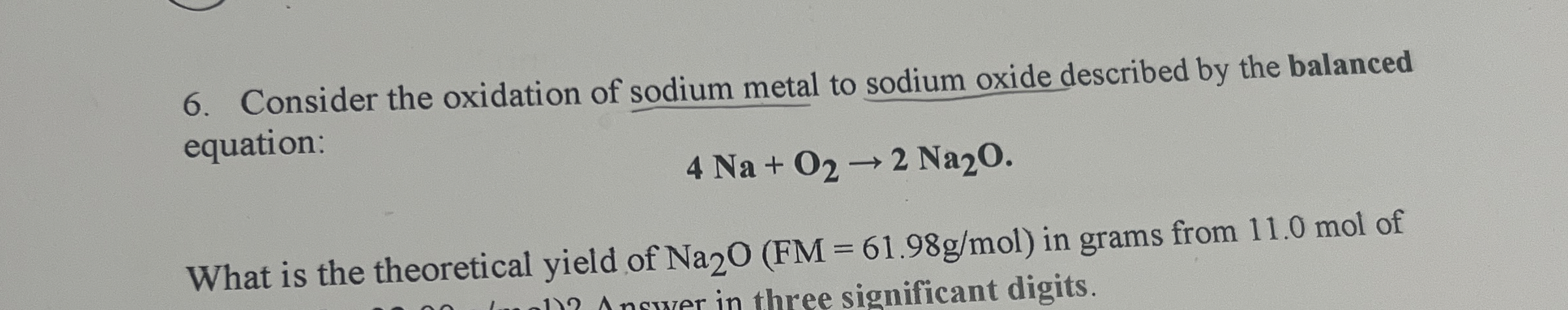 Solved Consider the oxidation of sodium metal to sodium | Chegg.com