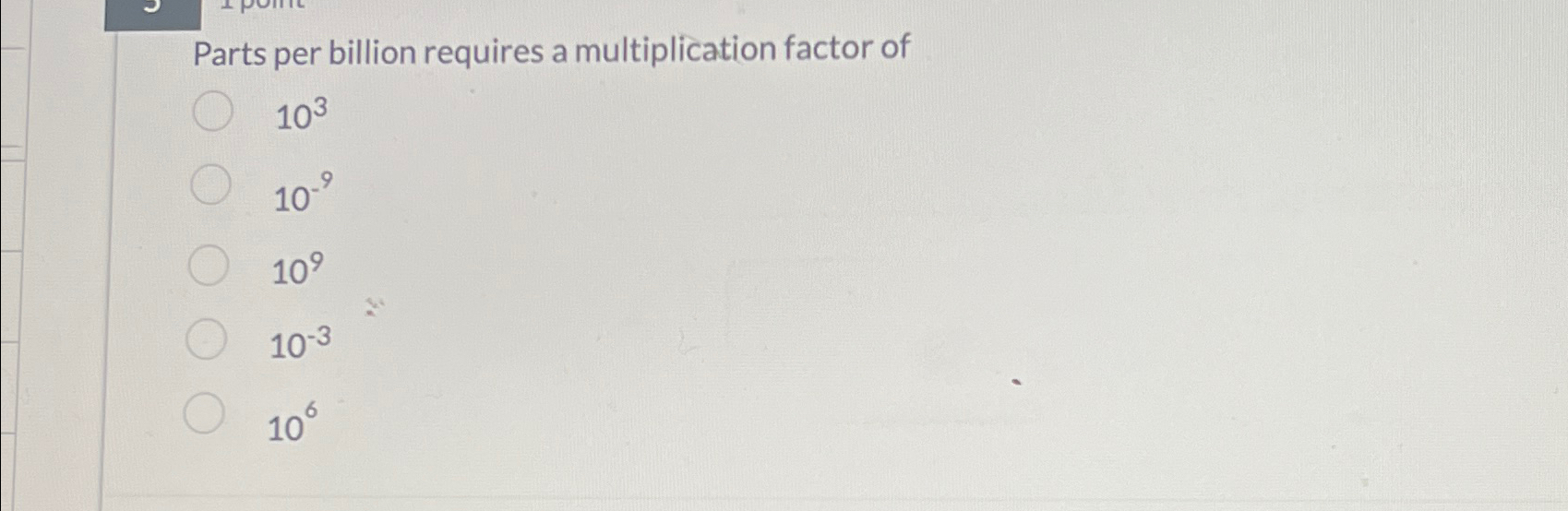 Solved Parts per billion requires a multiplication factor | Chegg.com